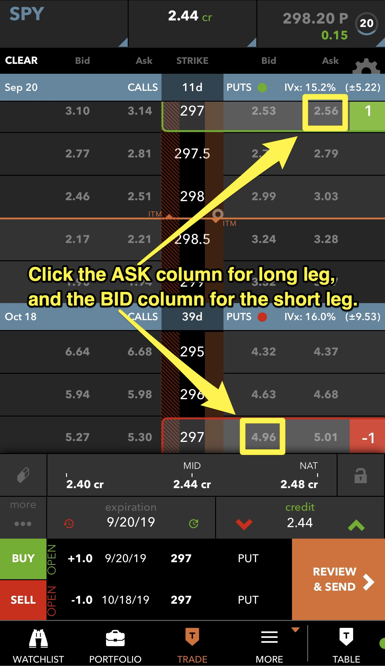 Setting up a calendar or diagonal on tastytrade
