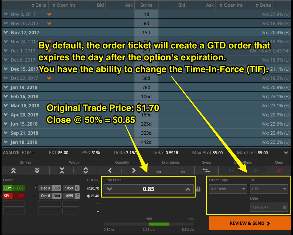 Close at Profit Percent Order (% of Max Profit)