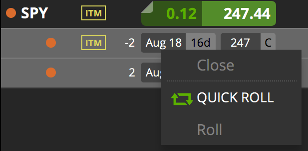 Difference between quick roll and roll at tastytrade