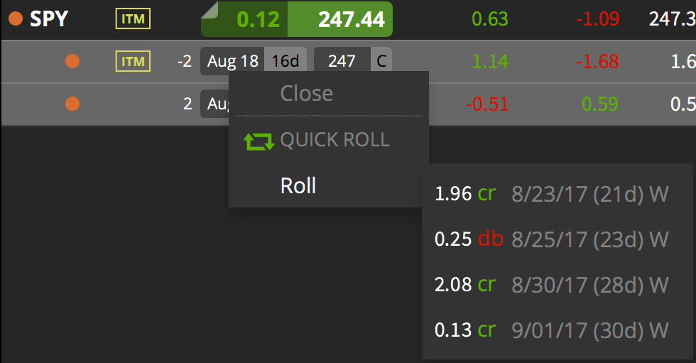 Difference between quick roll and roll at tastytrade
