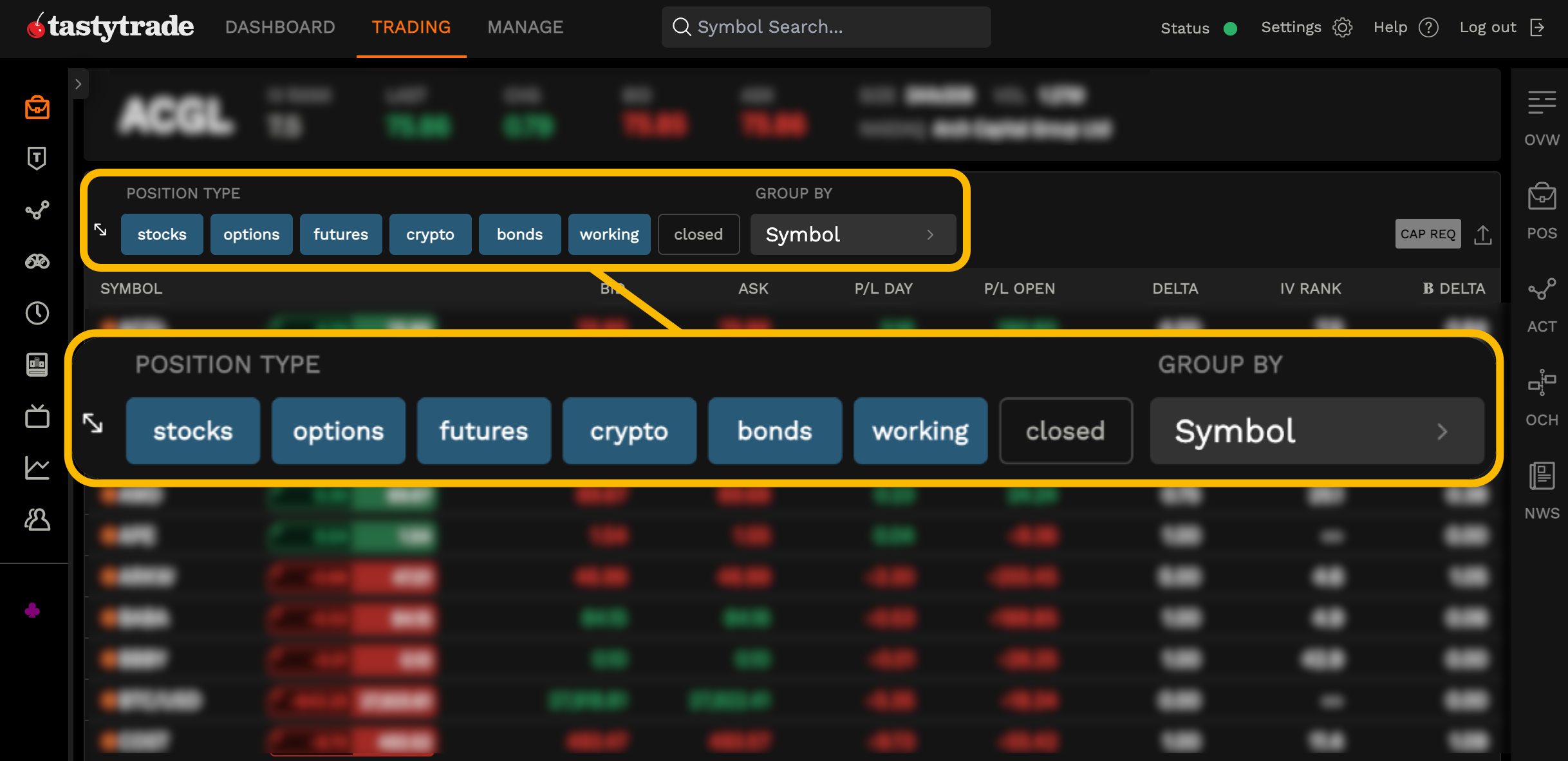 Filtering and Sorting Position in tastytrade